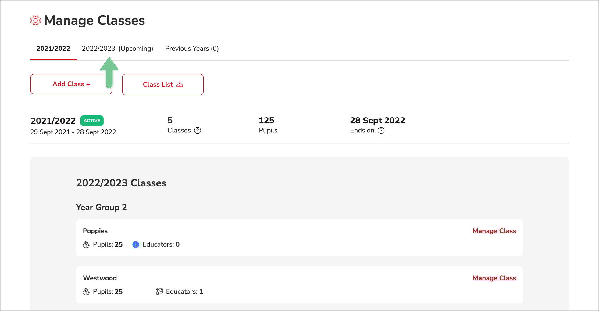 How to activate a new academic year
